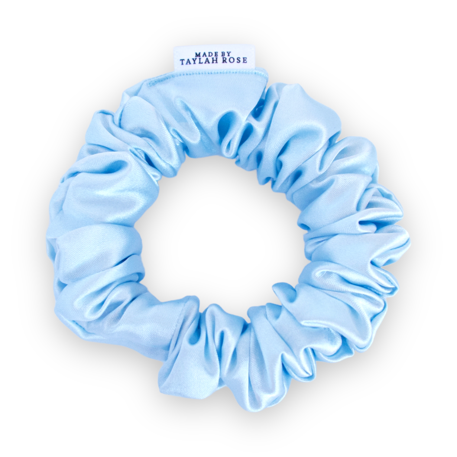Baby Blue Satin Petite Handmade Hair Scrunchie - Skinny Pastel Satin ...